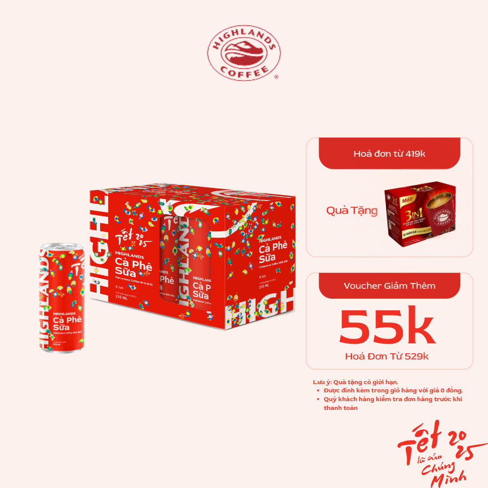 CÀ PHÊ SỮA ĐÓNG LON HIGHLANDS COFFEE - LỐC 6 LON 235ML | Shopee Việt Nam