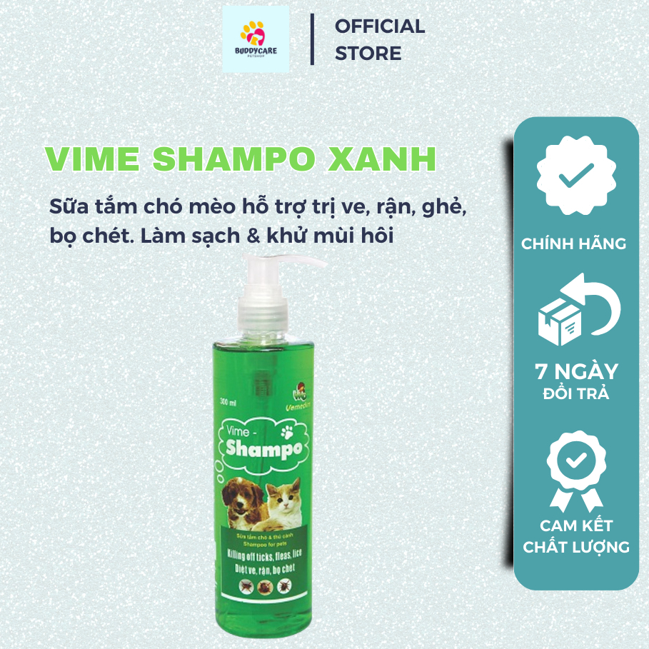 Sữa Tắm Chó Cao Cấp VIME SHAMPOO 300ml (trong xanh) Hỗ Trợ Diệt Ve, Rận ...