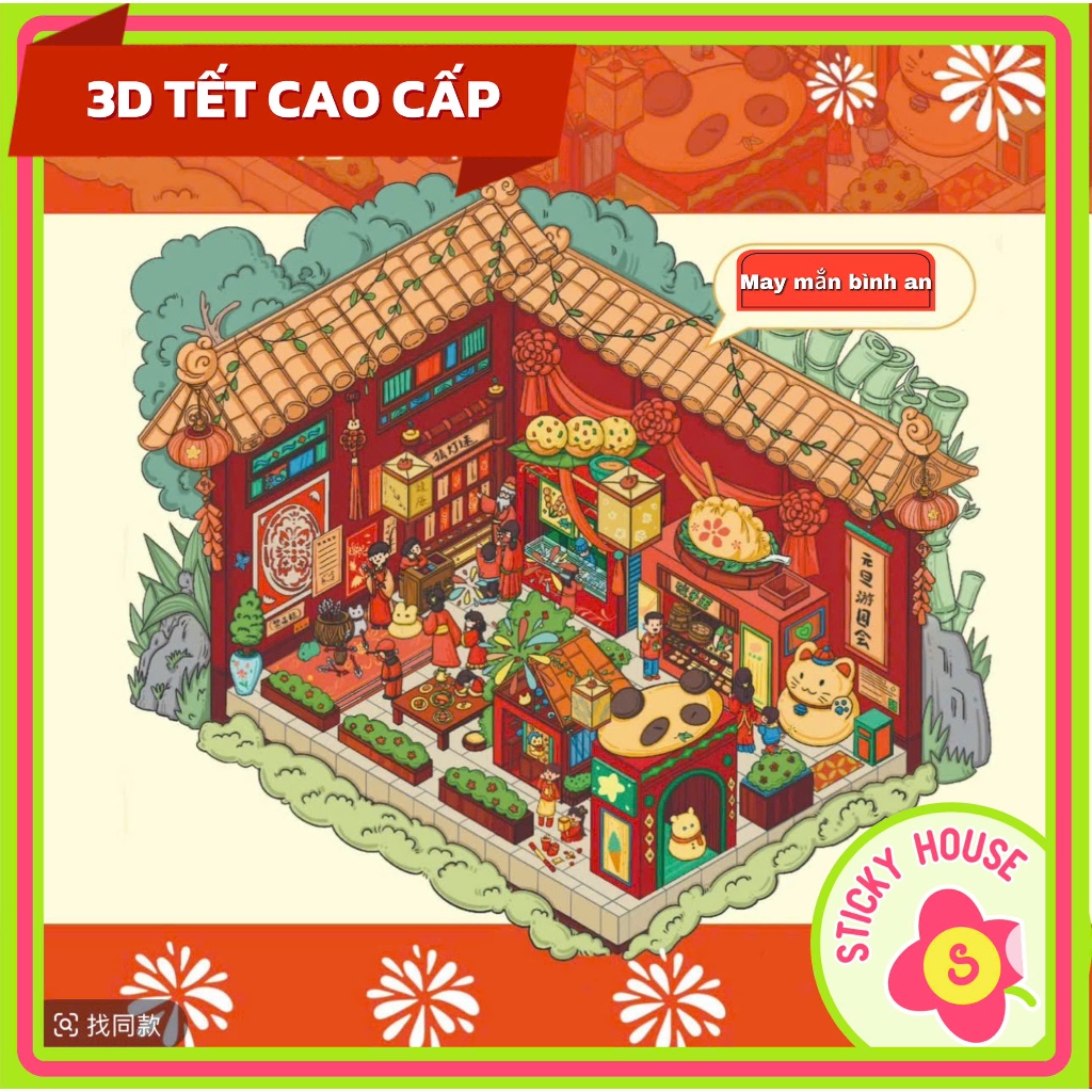 [Hoả tốc HN] Sticker 3D mẫu mới New Year Garden Party, nhãn dán cảnh ...