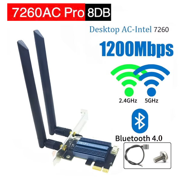 Bộ Card Thu-Phát Wifi 5 Pcie AC7260 Pro tản nhiệt thép chạy 5Ghz tích ...