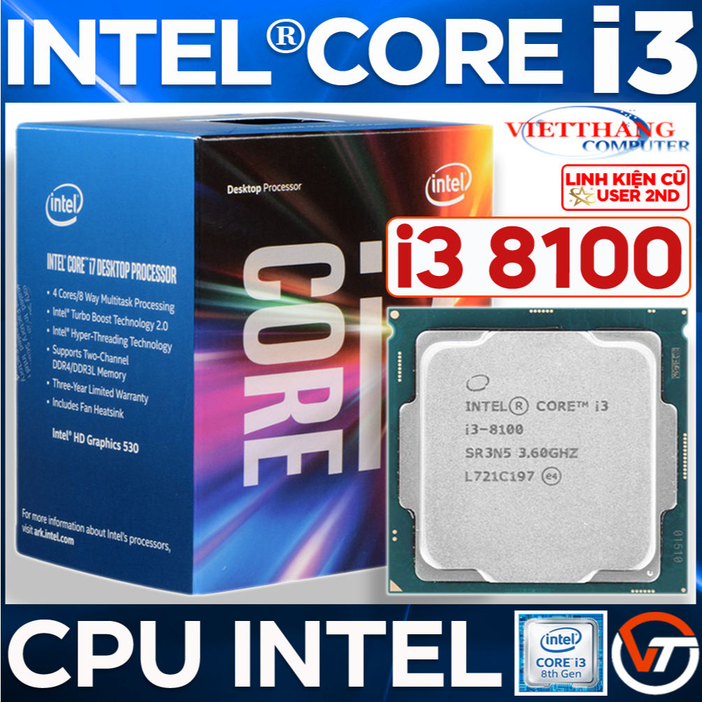 CPU i3 8100 Coffee Lake Thế hệ Intel thứ 8 Socket 1151 cho Main H310, B365 ... ( Cũ - 2nd ...