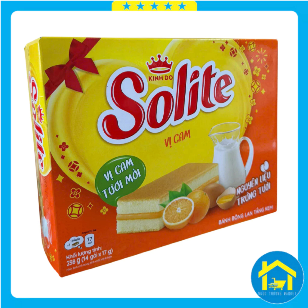 Bánh Solite bông lan tầng kem vị cam hộp 238g (14 gói x 17g) | Shopee Việt Nam