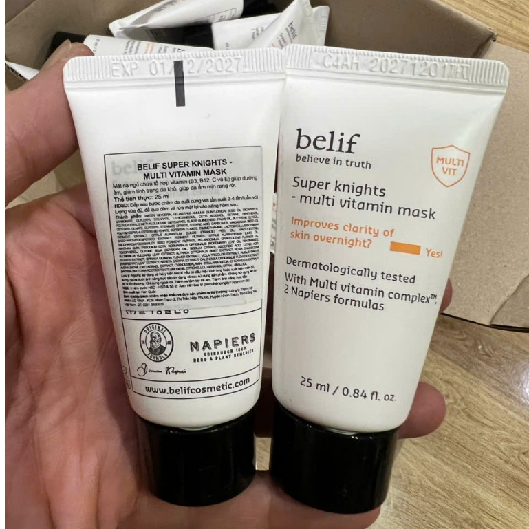 (MINI 25ml, K hộp, DATE 2027) Mặt Nạ Ngủ Dưỡng Sáng Da Dạng Tuýp Belif ...