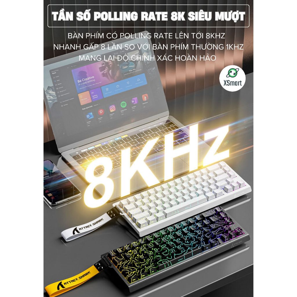Bàn Phím Cơ Gaming Rapid Trigger Attack Shark X68 HE Polling Rate 8KHz ...