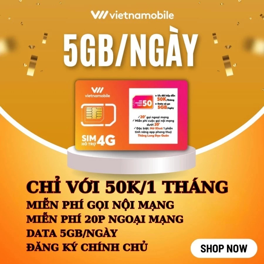 Sim Data 4G 5GB/Ngày Vietnamobile (150GB/Tháng), Free Gọi Nội Mạng,20P ...