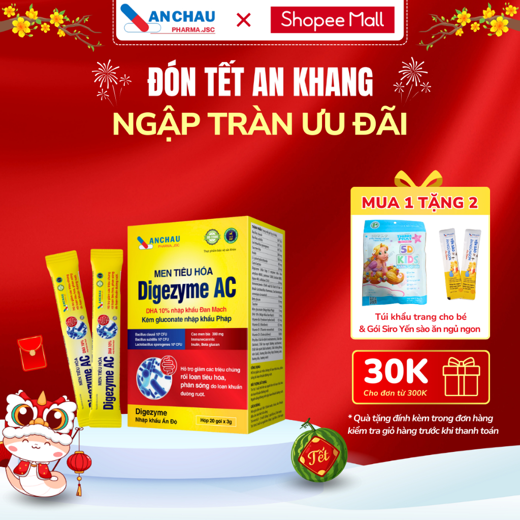 Men tiêu hóa cho bé ANCHAU PHARMA hộp 20 gói hỗ trợ tiêu hóa và cân ...