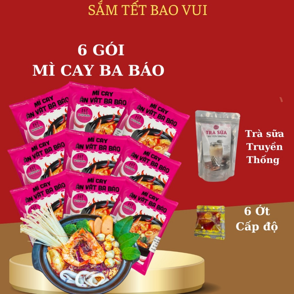 COMBO 6 gói mì cay BA BÁO cốt pha sẵn nấu tại nhà , vị tại quán KÈM ớt ...