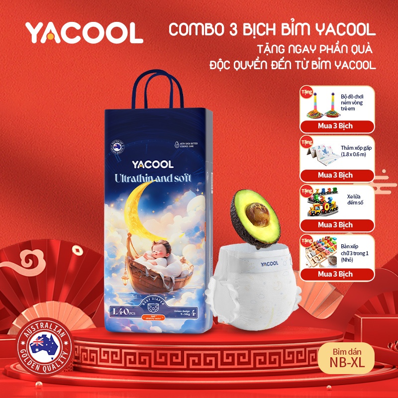 Combo 3 Gói Bỉm Quần/Dán Yacool Mỏng Nhẹ Thoáng Khí, Mềm Mại Khô Thoáng ...