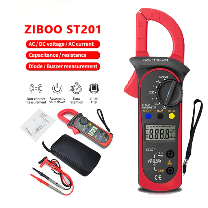 ST201 Kẹp kỹ thuật số Đồng hồ vạn năng Ohm Máy kiểm tra điện trở AC DC Kẹp Đồng hồ đo Vôn kế ...