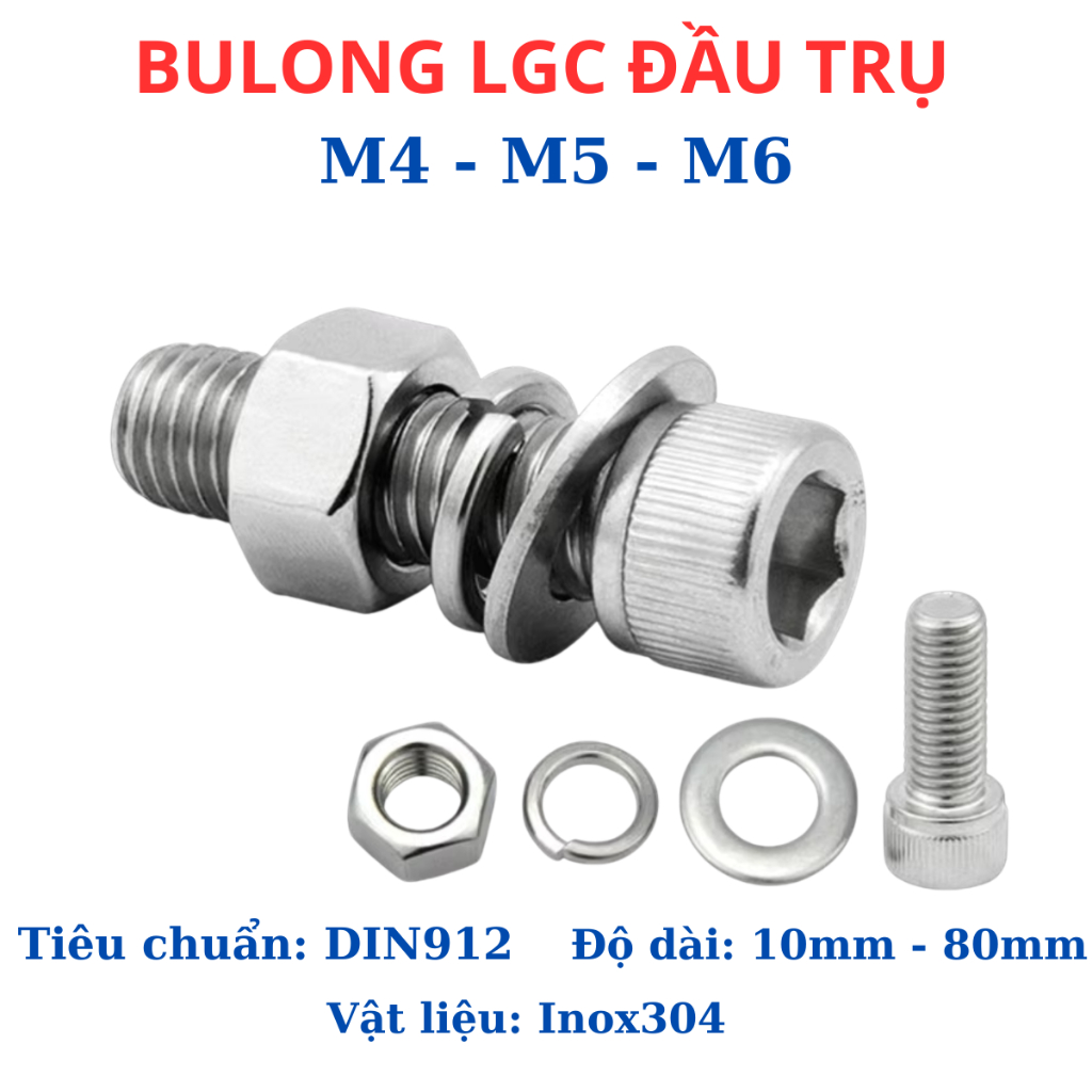 Bulong lục giác chìm đầu trụ inox304 M4 - M5 - M6 dài 10mm - 100mm | Shopee Việt Nam