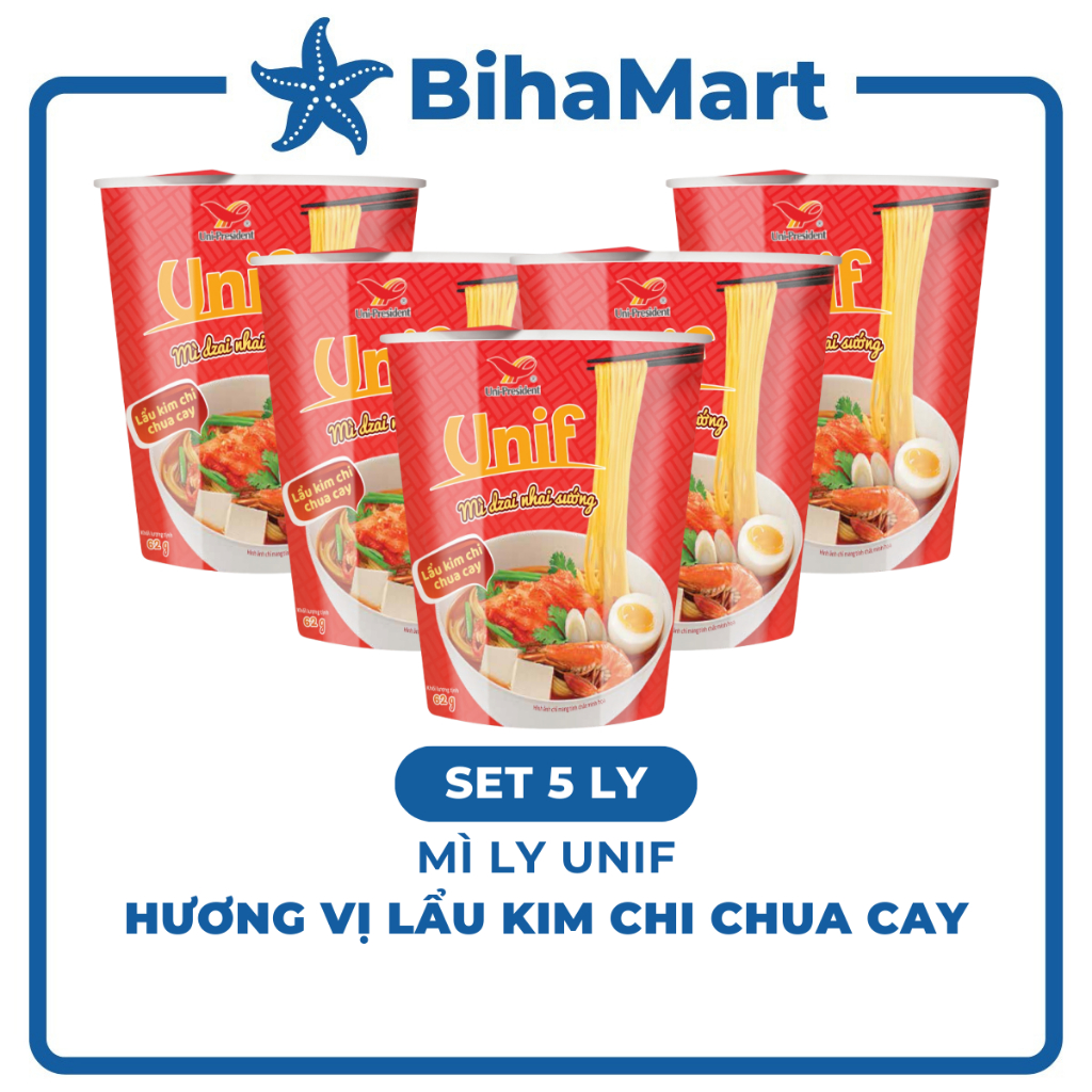 [SET 5 LY] - UNI-PRESIDENT - Mì Unif ly vị Lẩu Kim Chi Chua Cay (62g/ly ...