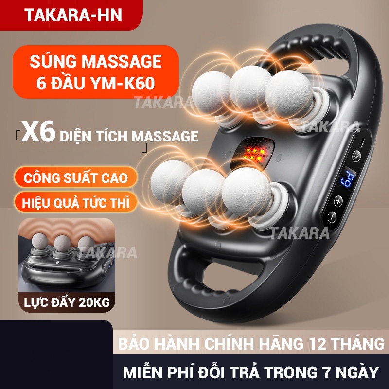 Máy massage 6 đầu, máy massage cầm tay Takara YM-K60 mát xa toàn thân giúp làm giảm nhức mỏi cơ ...