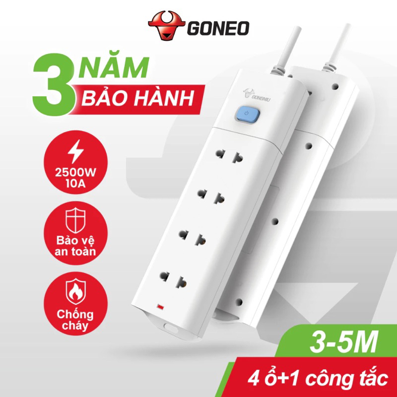 [ DEAL MỞ BÁN] Ổ Cắm Điện Chống Cháy GONGNIU - 4 Ổ 1 Công Tắc - 2500W/10A/250V - V1040 - Chính ...