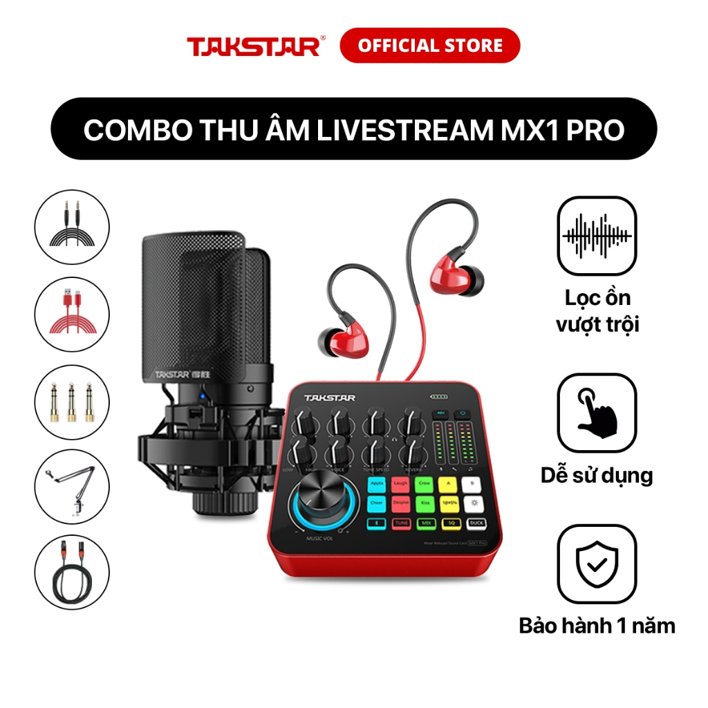 Combo Thu Âm Livestream Hát Karaoke Sound Card MX1 Pro, Micro Takstar, Tai Nghe Kiểm Âm TS-2260 ...