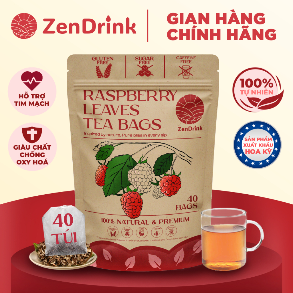 Trà Túi Lọc Lá Mâm Xôi Đỏ (Raspberry Leaves Tea) ZenDrink Việt Nam (1.5g x 40 Túi Lọc) | Shopee ...