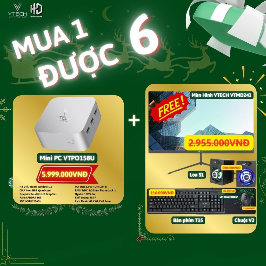 Mini PC Vtech VTP O158U (8GB, 16GB RAM + 256GB SSD) kích thước nhỏ gọn ...