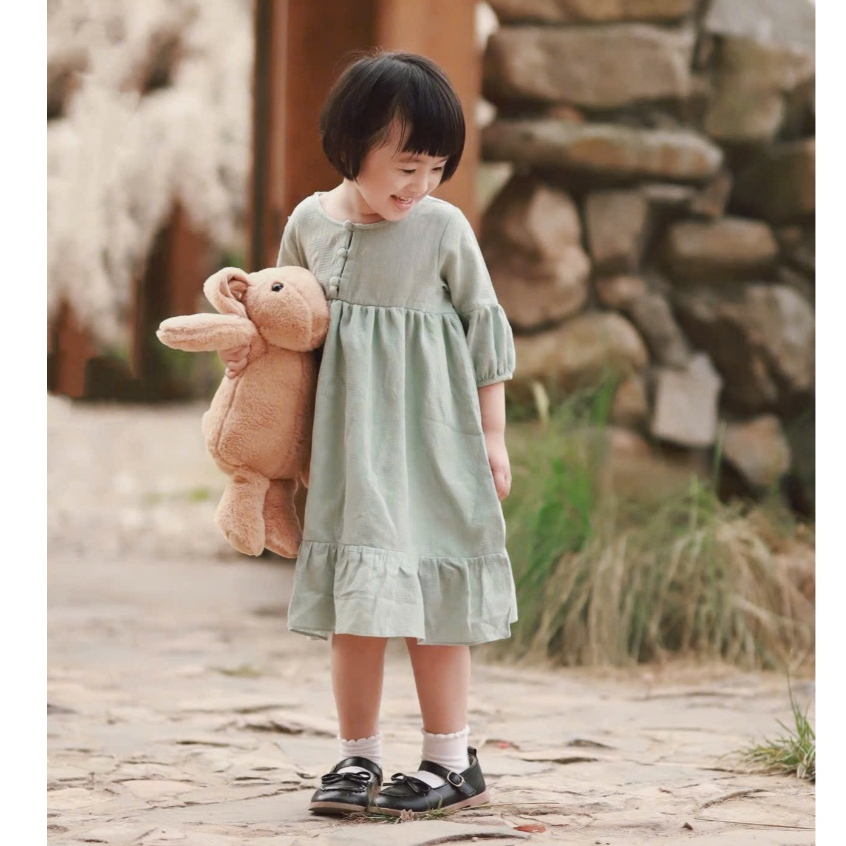 (Yi Closet) Đầm cotton dún bèo cho bé màu xanh từ 10 - 25kg | Shopee ...