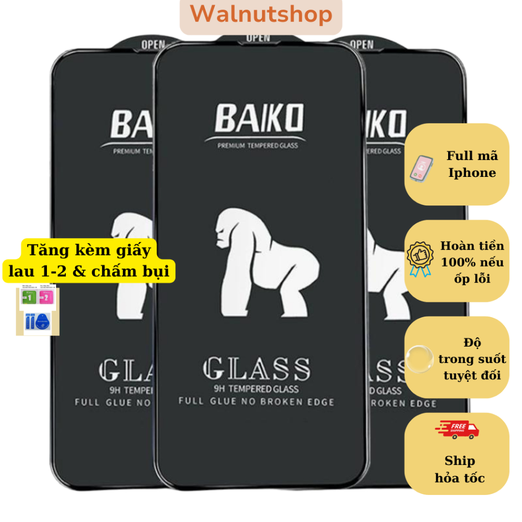Kính cường lực BAIKO chính hãng full dòng máy iphone từ ip6 - ip16 prm ...