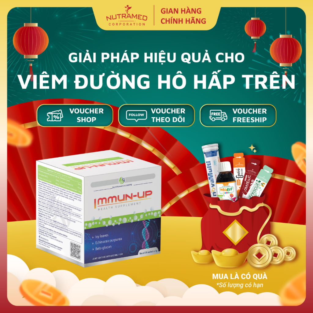 Gói bột uống Immun-up hỗ trợ hiệu quả cho viêm đường hô hấp trên (Hộp ...