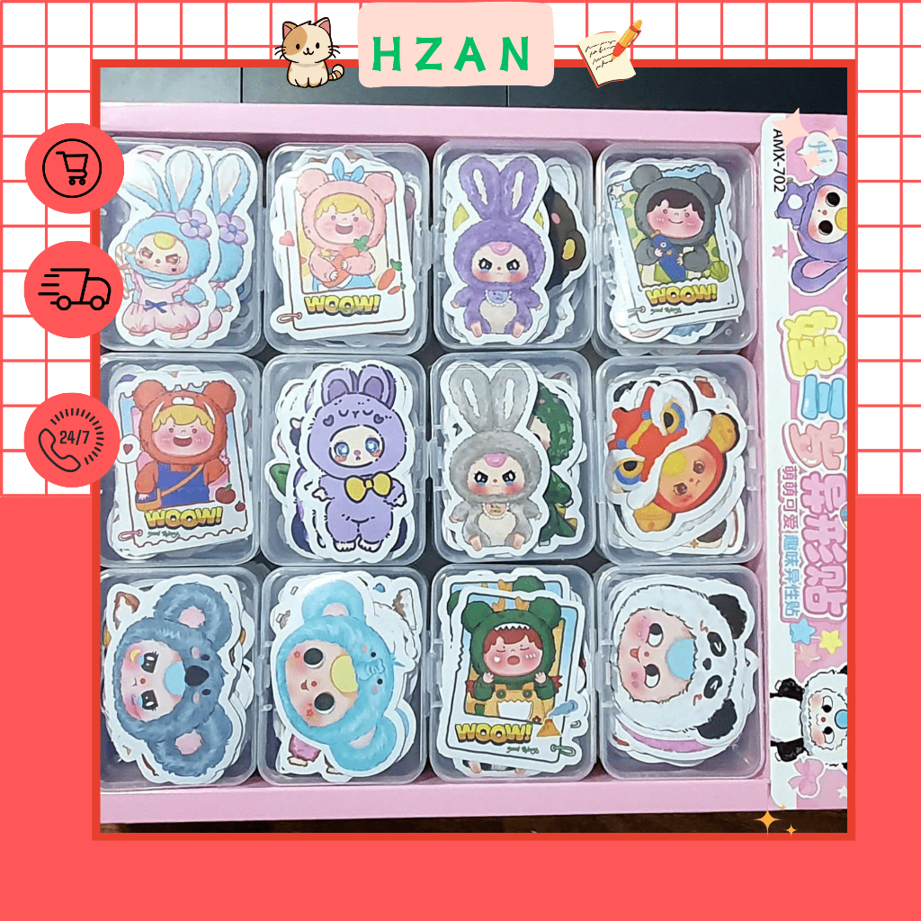 1 Hộp nhựa 12 Miếng Sticker Baby Three/ Sticker Bé 3 Mix Siêu Cute, Hoạ ...