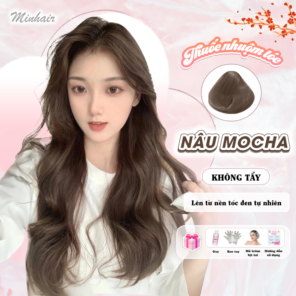 Thuốc nhuộm tóc Nâu Mocha, không tẩy tặng kèm oxy trợ dưỡng vầ bao tay ...