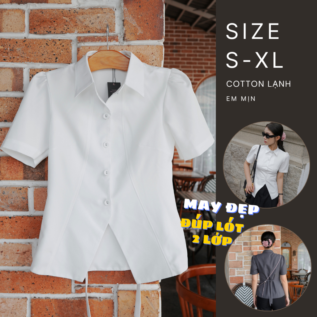 Áo sơ mi tay ngắn 2 lớp giả gile thiết kế Em Mịn | Shopee Việt Nam