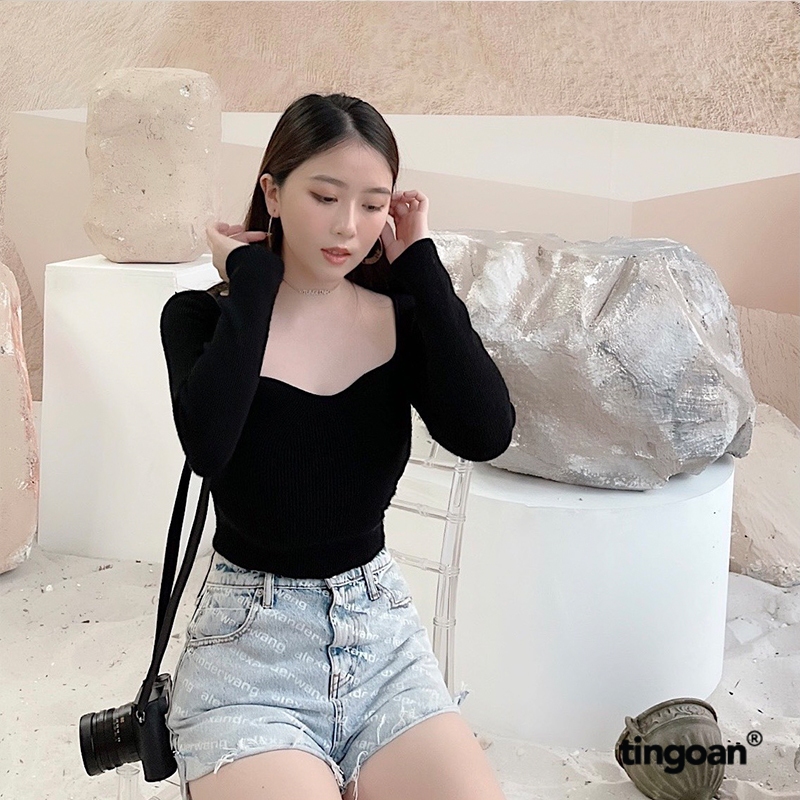 TINGOAN® x SHOPEE - Áo len xù dài tay cổ lượn viền TIFFANY TOP | Shopee ...