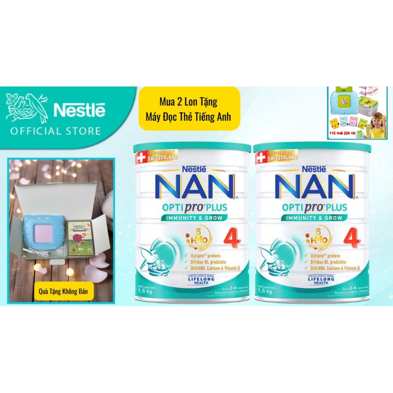 2 lon NAN OPTIPRO PLUS 4 (800g- 1,5kg/lon) (2-6 tuổi) Tặng 1 máy đọc ...