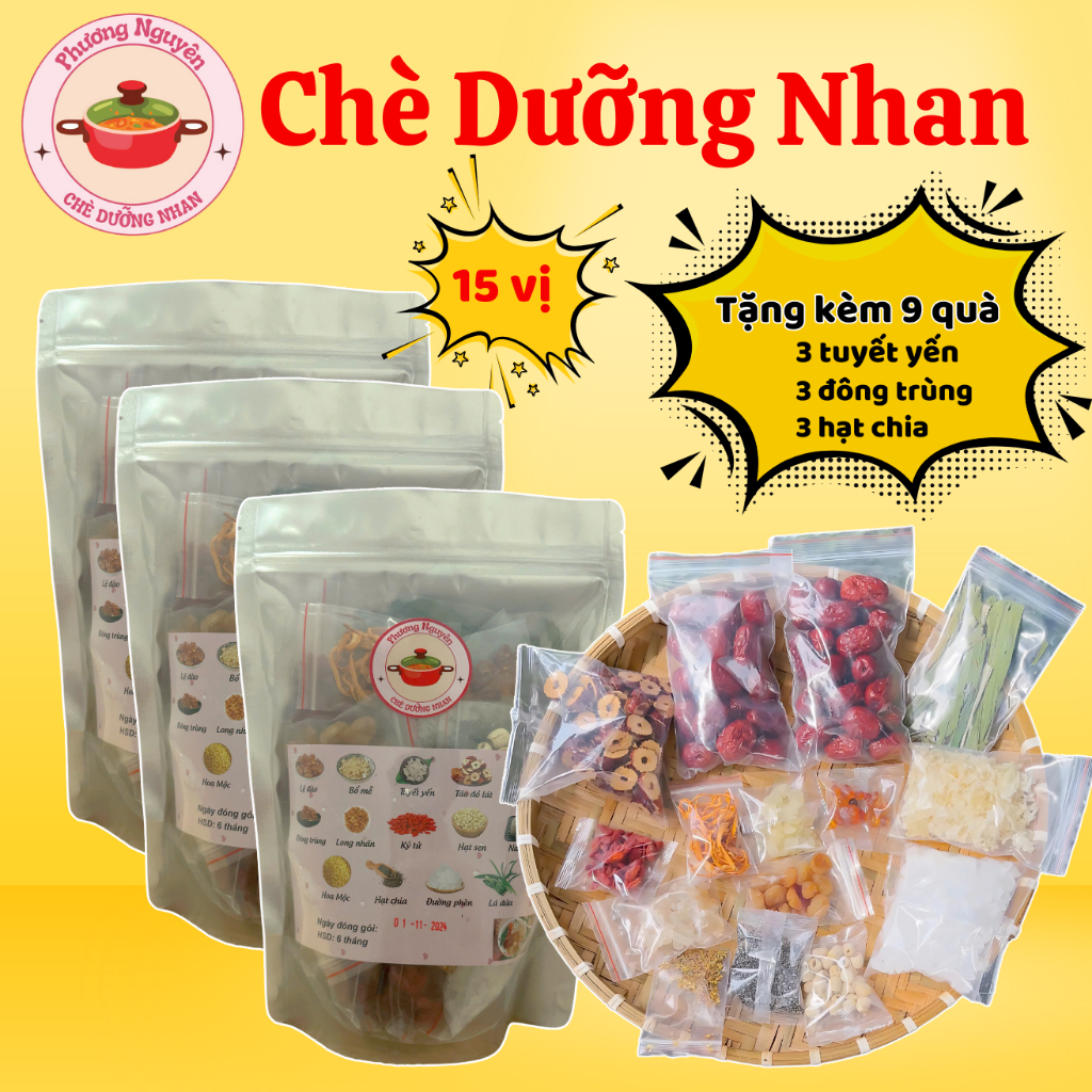 Combo 3 set chè dưỡng nhan 15 vị 500g Phương Nguyên - Tặng kèm 9 quà ...