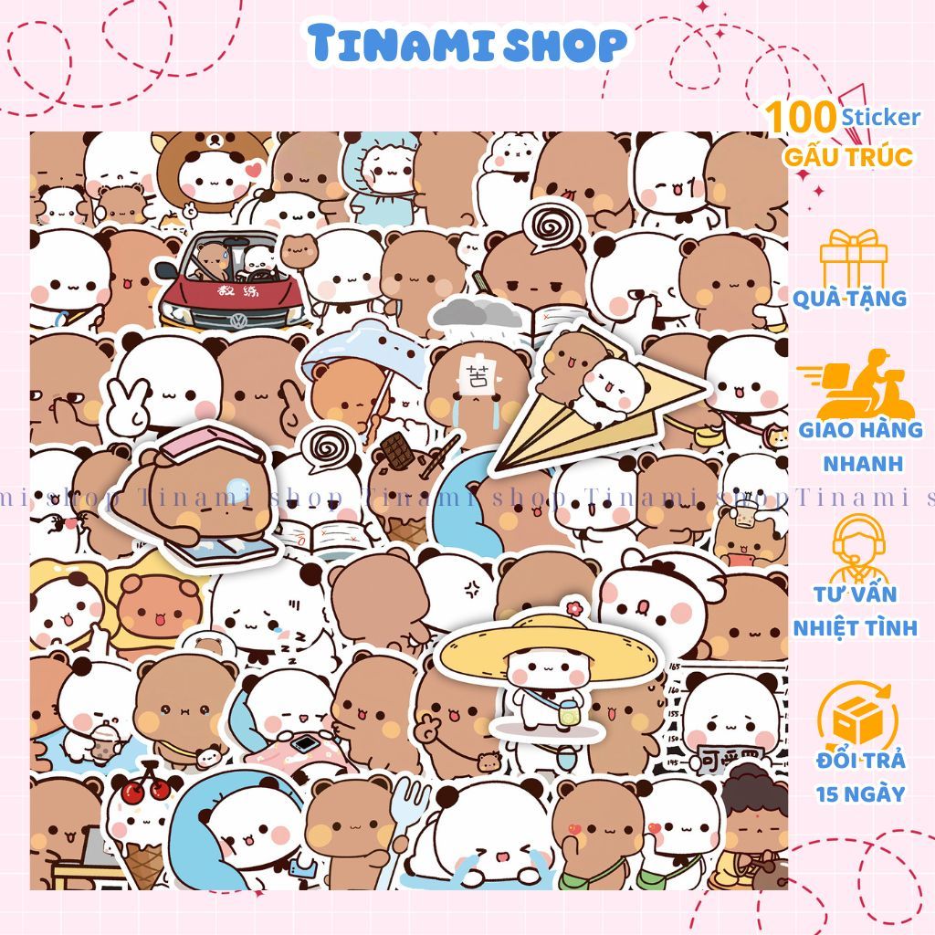 100 sticker Bubu và Dudu dễ thương biểu tượng cảm xúc gấu trúc trang ...