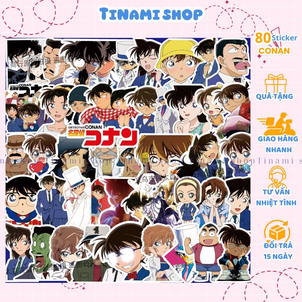 80 sticker Conan và Kid đạo tặc dễ thương trang trí sổ tay laptop điện ...