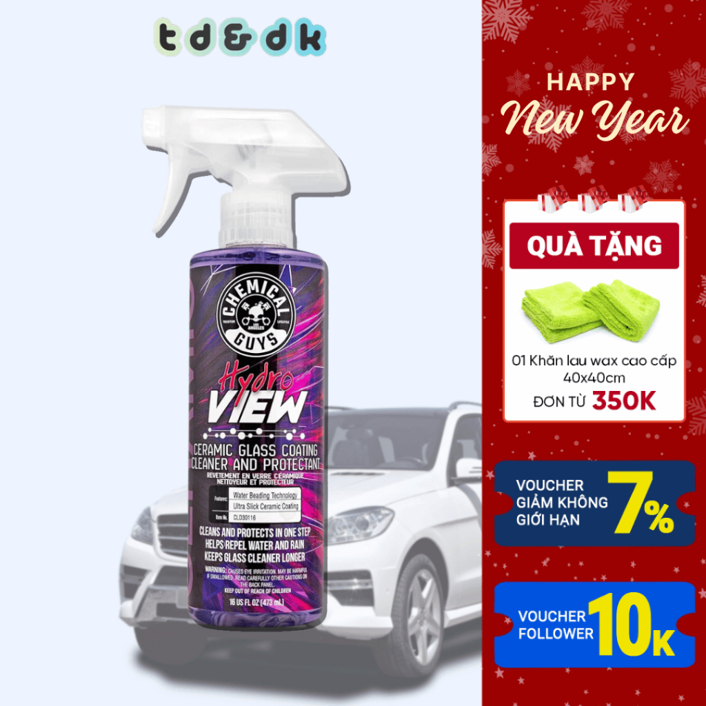 Chai xịt vệ sinh kính Ceramic Chemical Guys Hydro View 473ml, hiệu ứng lá sen, chống bám nước ...