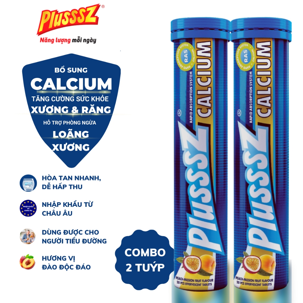 Canxi hữu cơ viên sủi Plusssz Calcium vị Đào mix chanh leo không đường ...