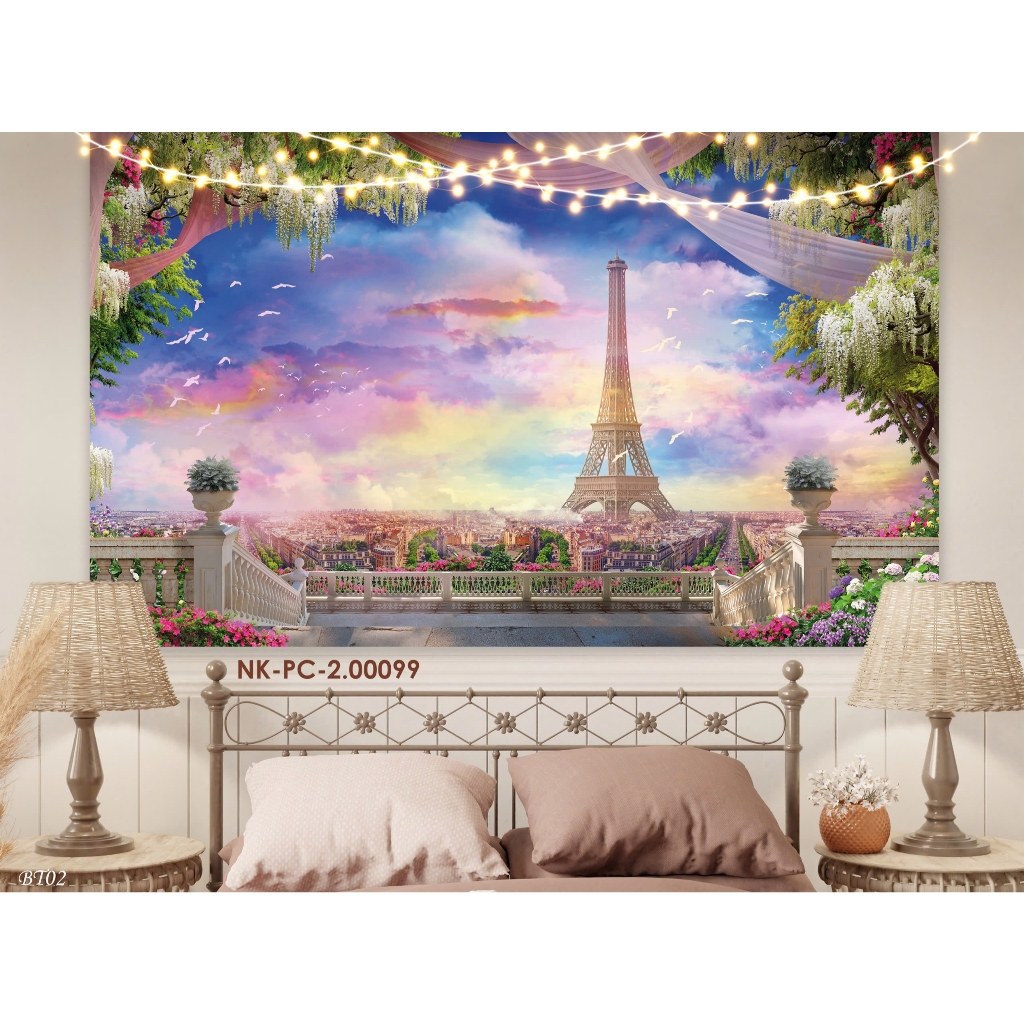 (Tặng đinh móc+keo dán) Tranh vải treo tường, backdrop phong cảnh,thiên ...