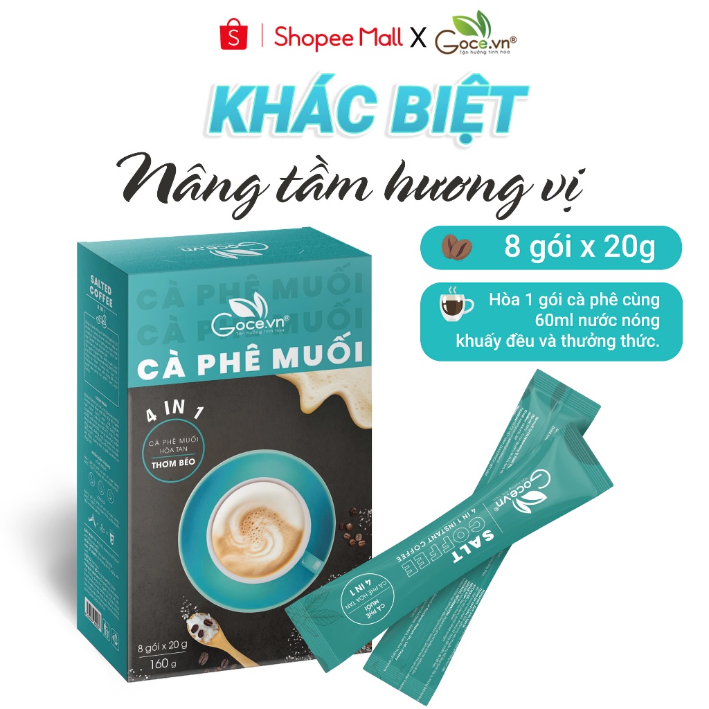 Salted Coffee Goce.vn - Cafe Muối hòa tan 4 trong 1 - 160g (8 gói x 20g) | Shopee Việt Nam