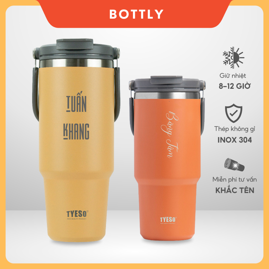 Ly Giữ nhiệt Khắc Tên TYESO Kèm Quai Xách, Ống Hút - Dung tích 600ml - 750ml - 900ml | TS-8828 ...