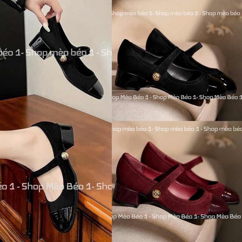 Giày búp bê mũi pha quai ngang khuy tròn gót vuông fullbox hàng quảng châu cao cấp | Shopee Việt Nam