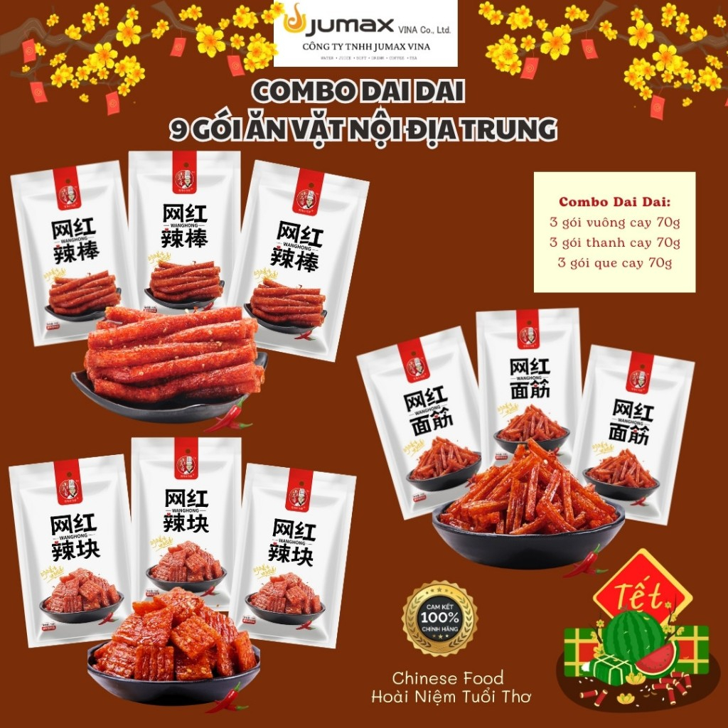 COMBO DAI DAI 9 gói ăn vặt latiao nội địa Trung chuẩn vị cay tê tứ ...