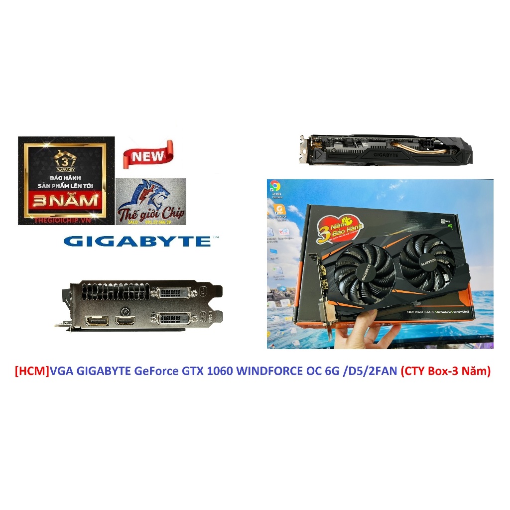 [HCM]VGA (Cạc màn hình) GIGABYTE GeForce GTX 1060 WINDFORCE OC 6G /D5/2FAN (CTY Box-3 Năm ...