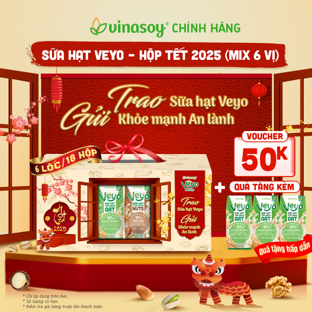 Sữa hạt Veyo – Hộp Tết 2025 Mix 6 vị (18 hộp x 180ml) | Shopee Việt Nam