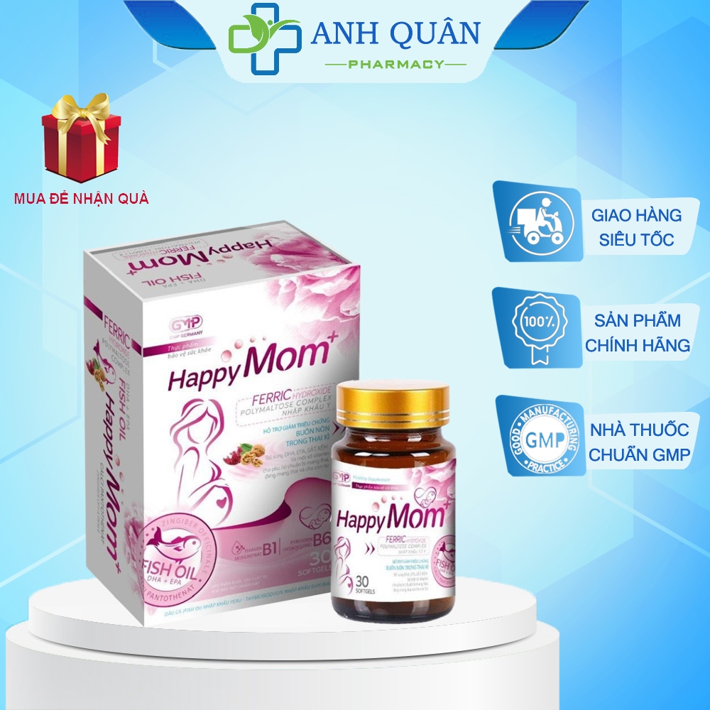 Viên uống Happy Mom + (lọ 30 viên) hỗ trợ giảm triệu chứng nôn nghén ...