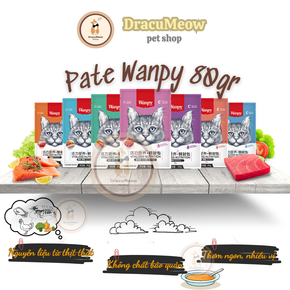 (Combo10/ 20/ 40 gói) Thức ăn ướt pate WANPY HAPPY 100 nội địa trung ...