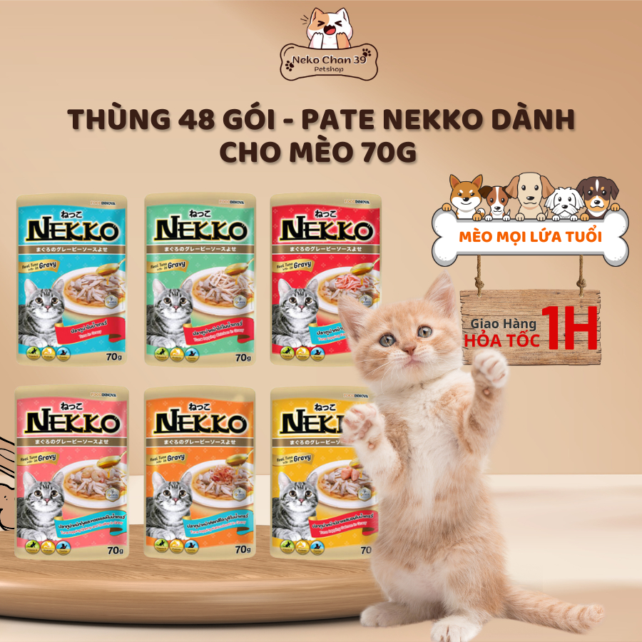 Thùng 48 Gói Pate Nekko Dành Cho Mèo 70g, Thức Ăn Cho Mèo Mọi Lứa Tuổi Làm Từ Thịt Cá Thật ...