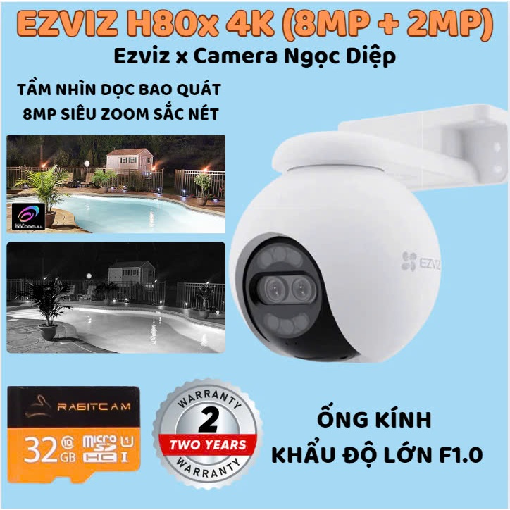 Camera EZVIZ H80x Dual 4K 8MP+2MP, Khẩu độ lớn F1.0, Full Color, Ánh ...