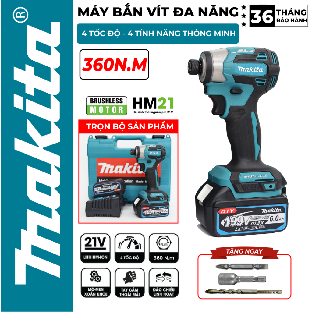 Máy bắn vít Makita không chổi than - Máy chuyên vít MAKITA 2 pin khủng 10 cell - máy vít cao cấp ...