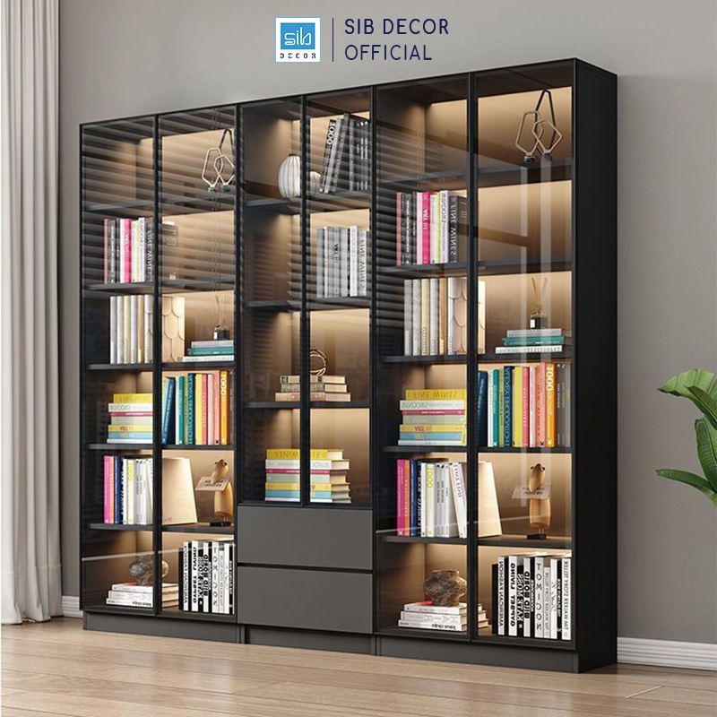Tủ Gỗ Trưng Bày Cánh Kính Đèn LED Màu Đen Hiện Đại SIB Decor TCK06 | Shopee Việt Nam