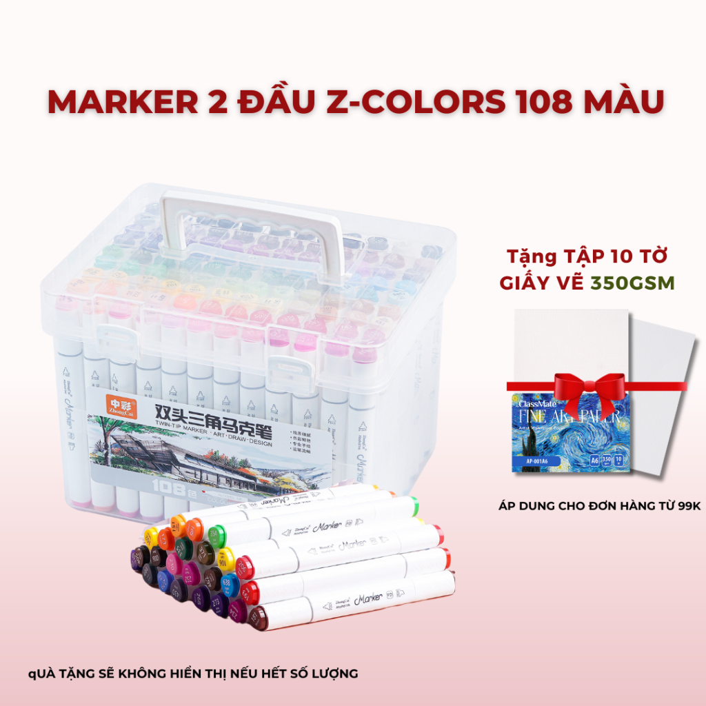 Bút dạ màu marker 108 màu hai đầu cao cấp ZhongCai thân tròn, bút ...