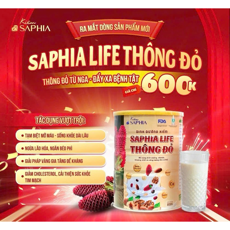 Sữa Kiềm Saphia life Thông Đỏ 800g | Shopee Việt Nam