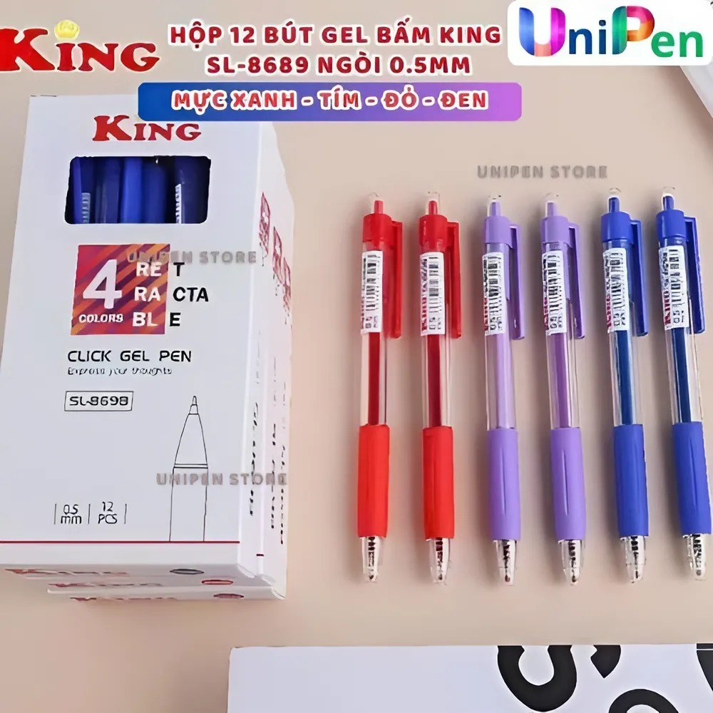 Hộp 12 cây bút mực gel đầu bấm Lex T8 / King SL-8698 mực xanh , tím ...