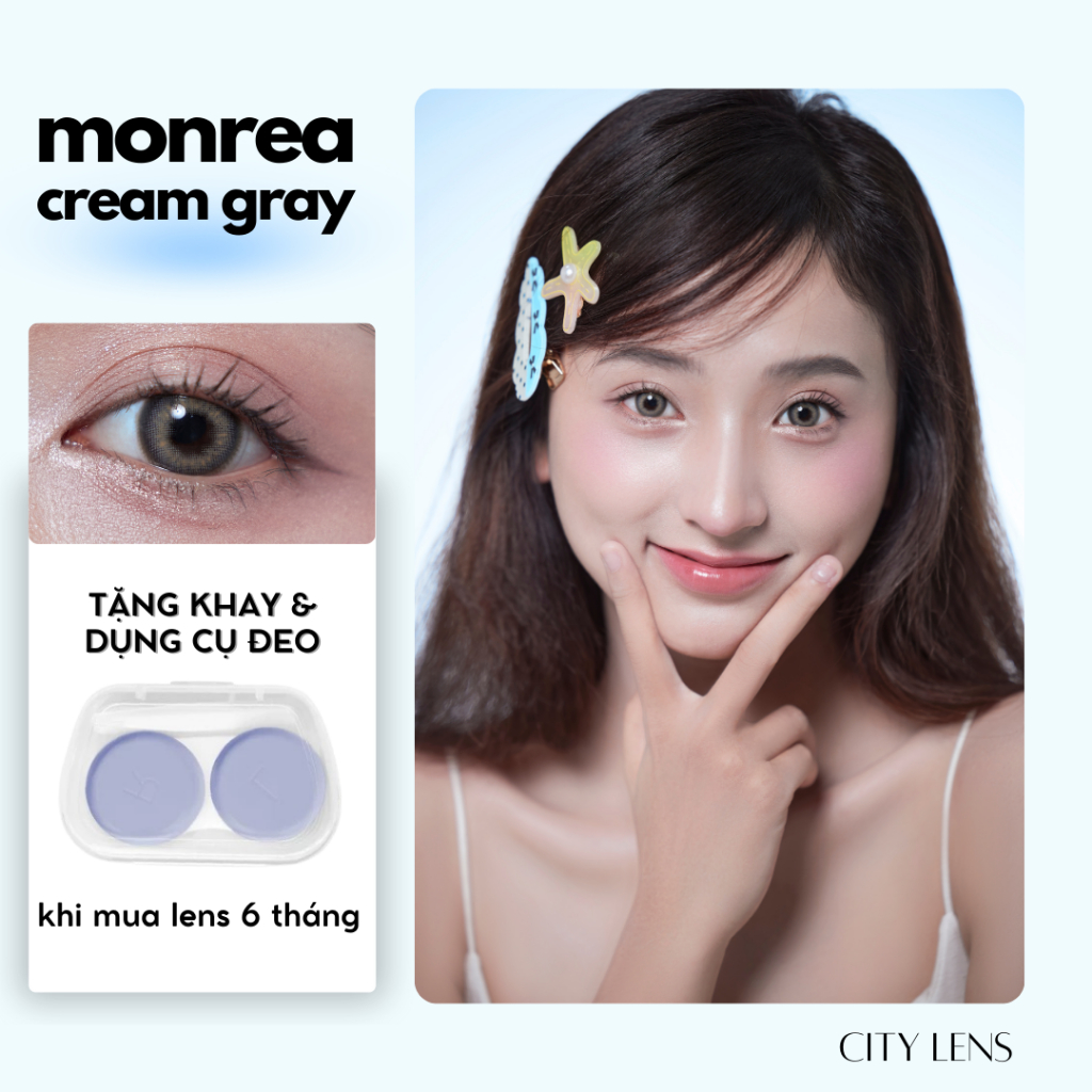 Kính áp tròng CITYLENS màu xám ánh vàng Monrea Cream Grey lens cận 6 ...